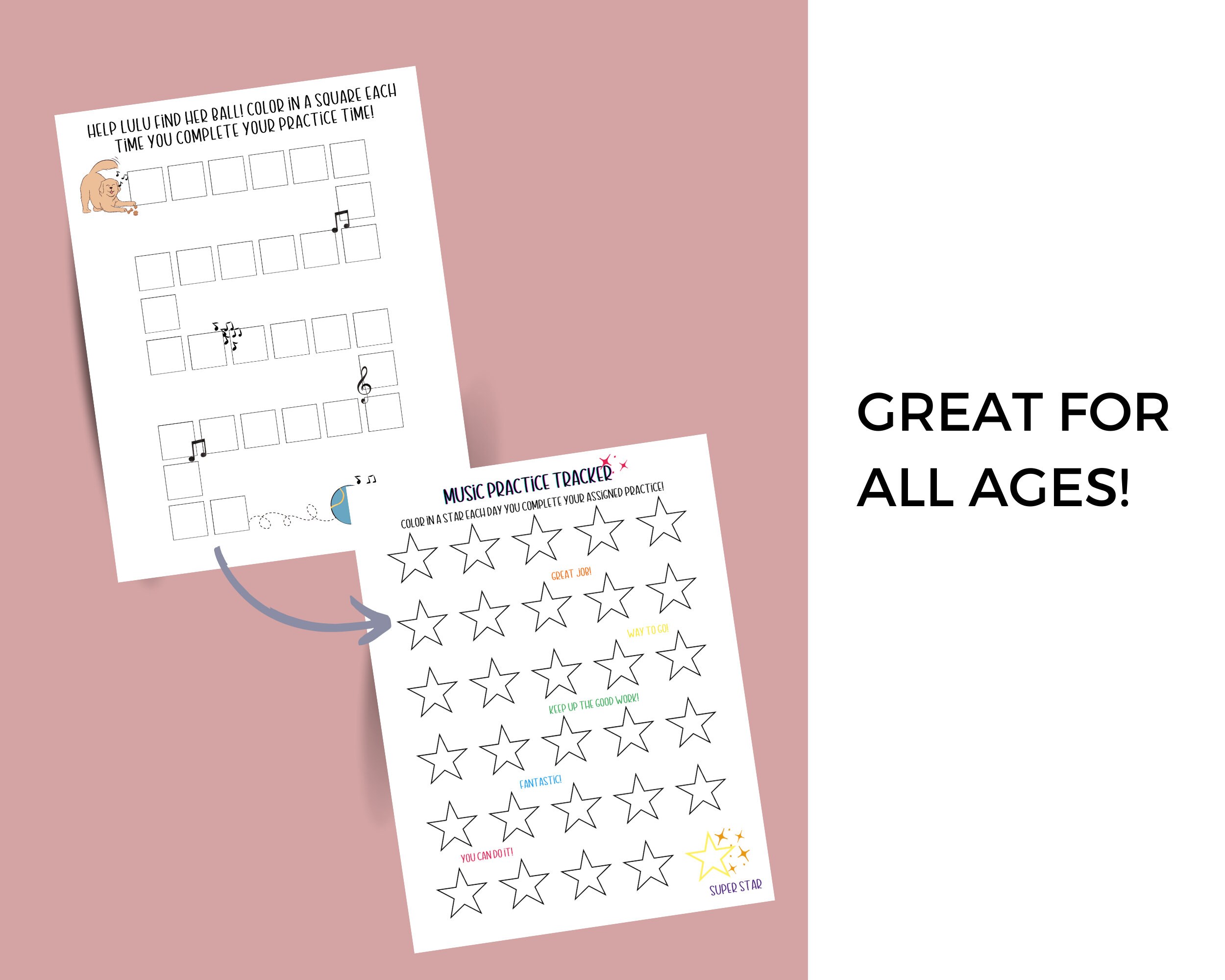 Music Practice Log, Kid's Music Lesson Chart, Piano Practice Tracker ...