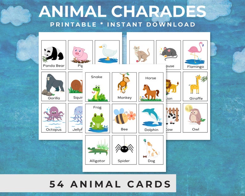 Animal Charades Cards, Elementary School Game (digital Download ...