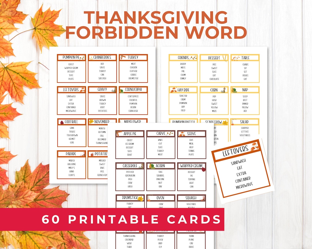 Thanksgiving Games for Family, Thanksgiving Forbidden Word Game ...