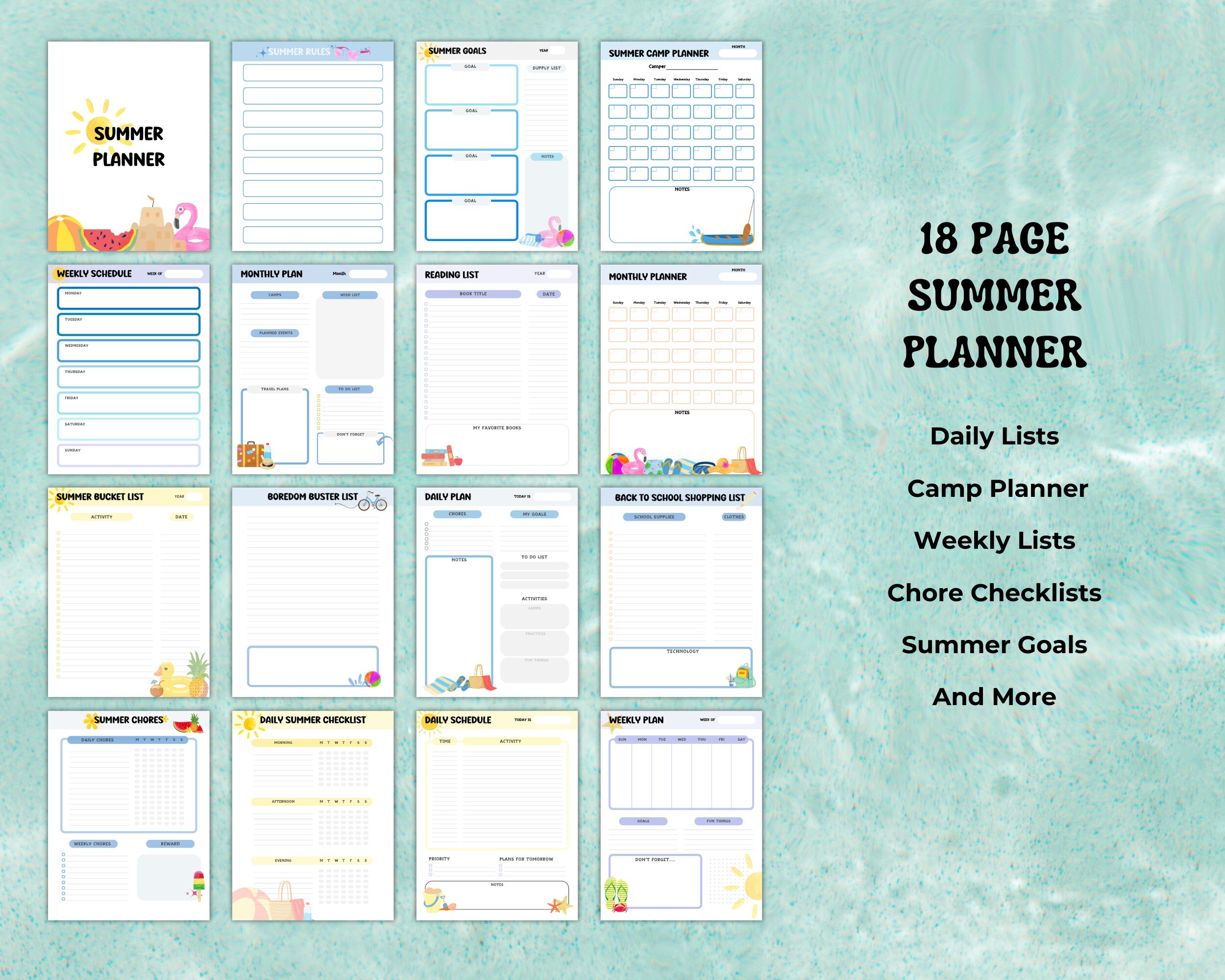Summer Break Planner, Summer Activity Planner, Printable Summer ...