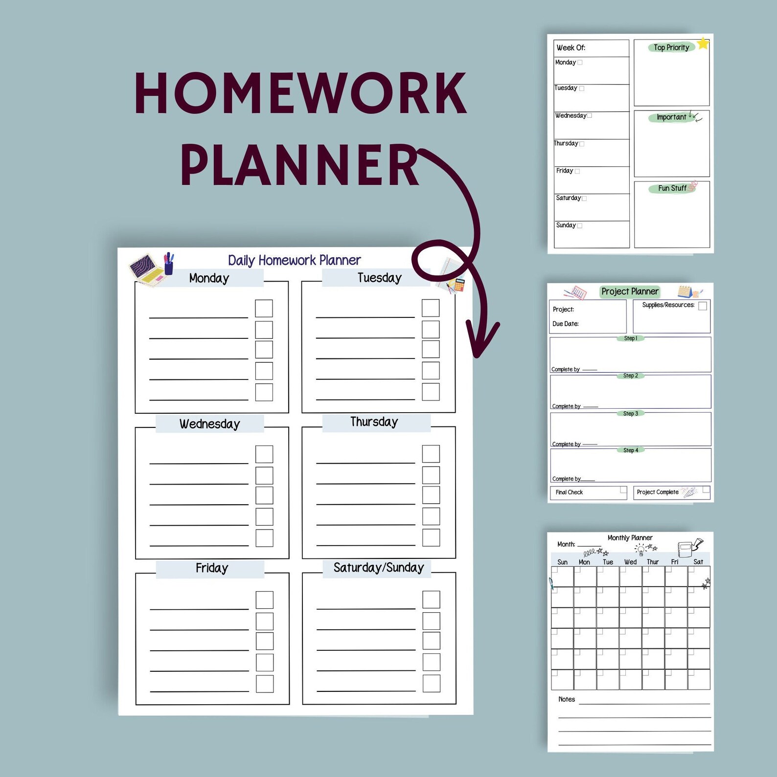 Kids Homework Planner, Homework Checklist,homework Plan,student Planner ...
