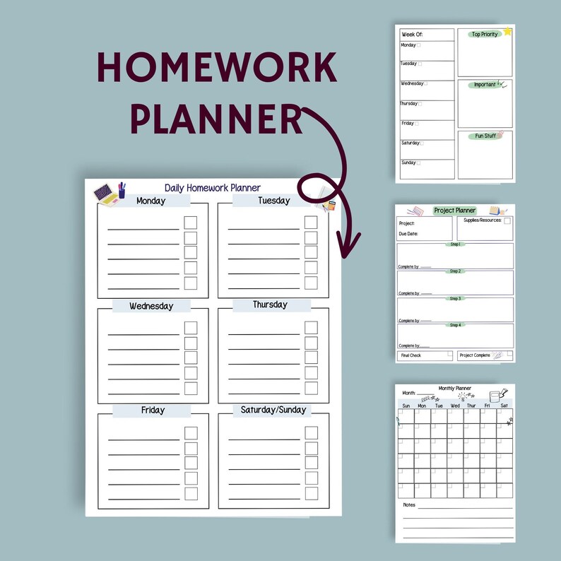 Kids Homework Planner, Homework Checklist,homework Plan,student Planner ...