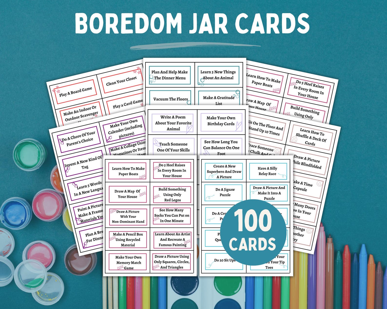 Boredom Busters, Boredom Jar Cards, Printable Activity Cards for Kids ...