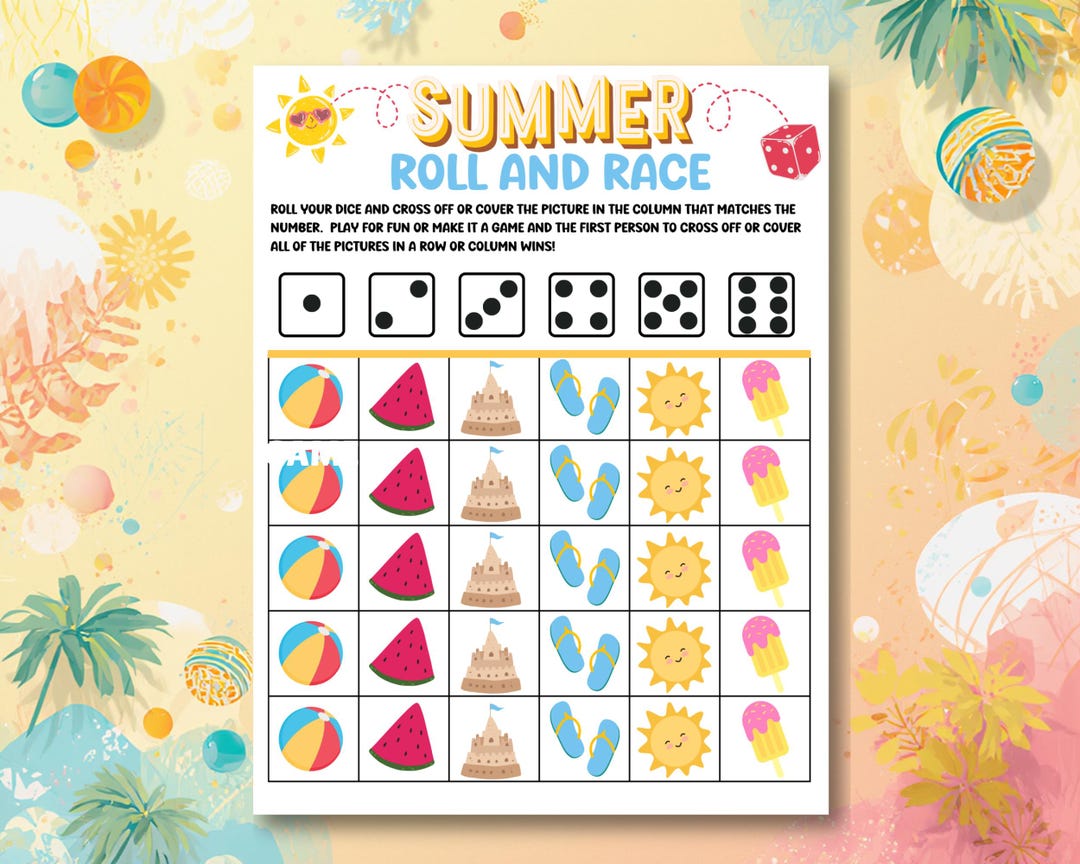 Summer Roll and Race, Roll and Cover, End of Year Classroom Game, Pool ...
