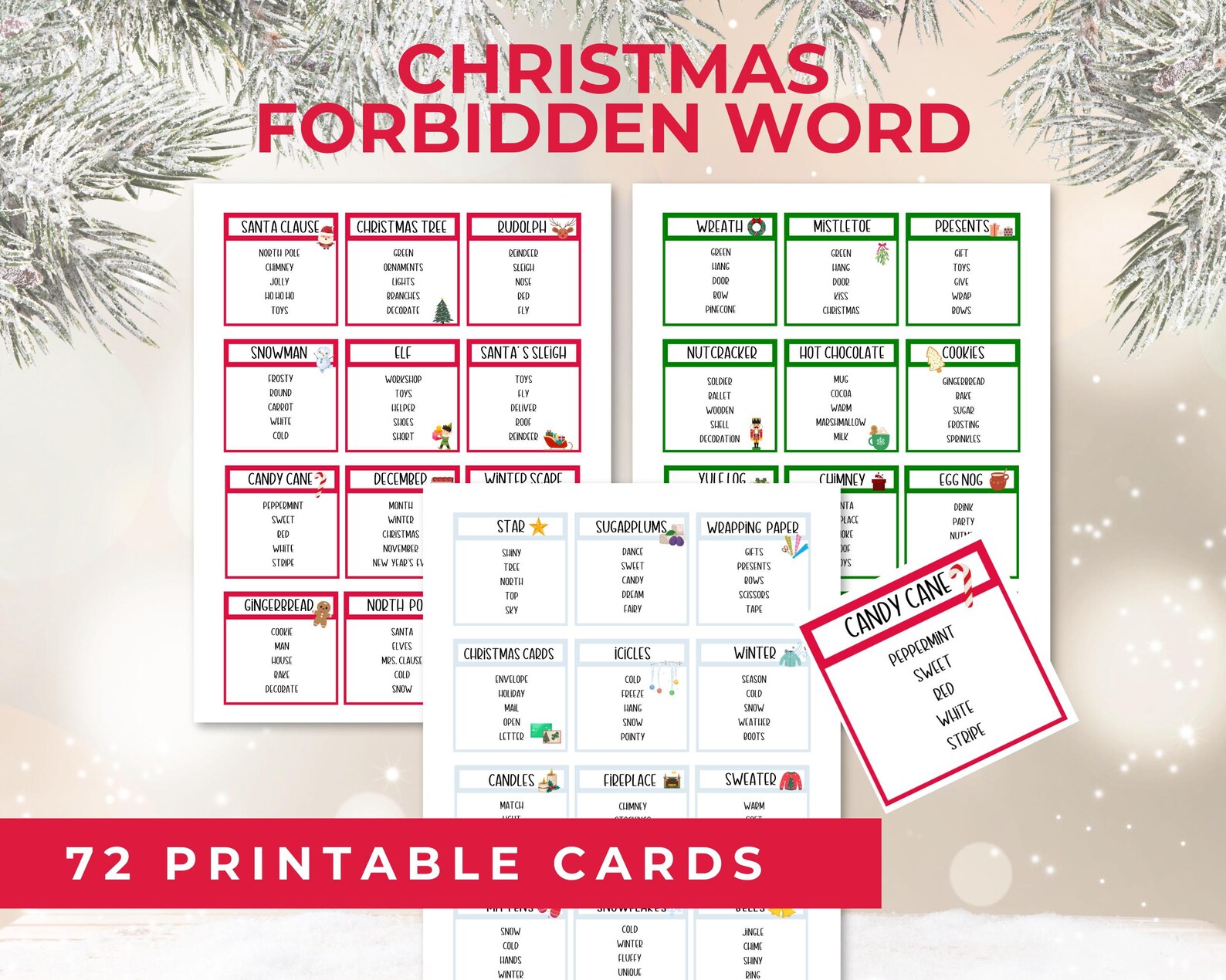 Forbidden Word, Christmas Forbidden Word Game, Printable Christmas Game ...