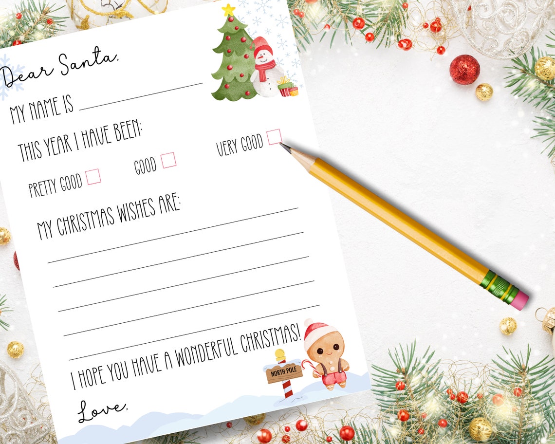 Dear Santa Letter, Printable Christmas Wish List for Kids, Family ...