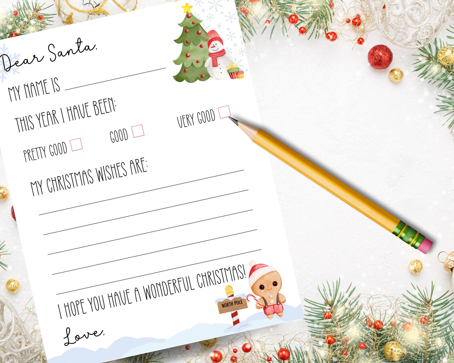 Dear Santa Letter Printable, Christmas Wish List for Kids, Family ...