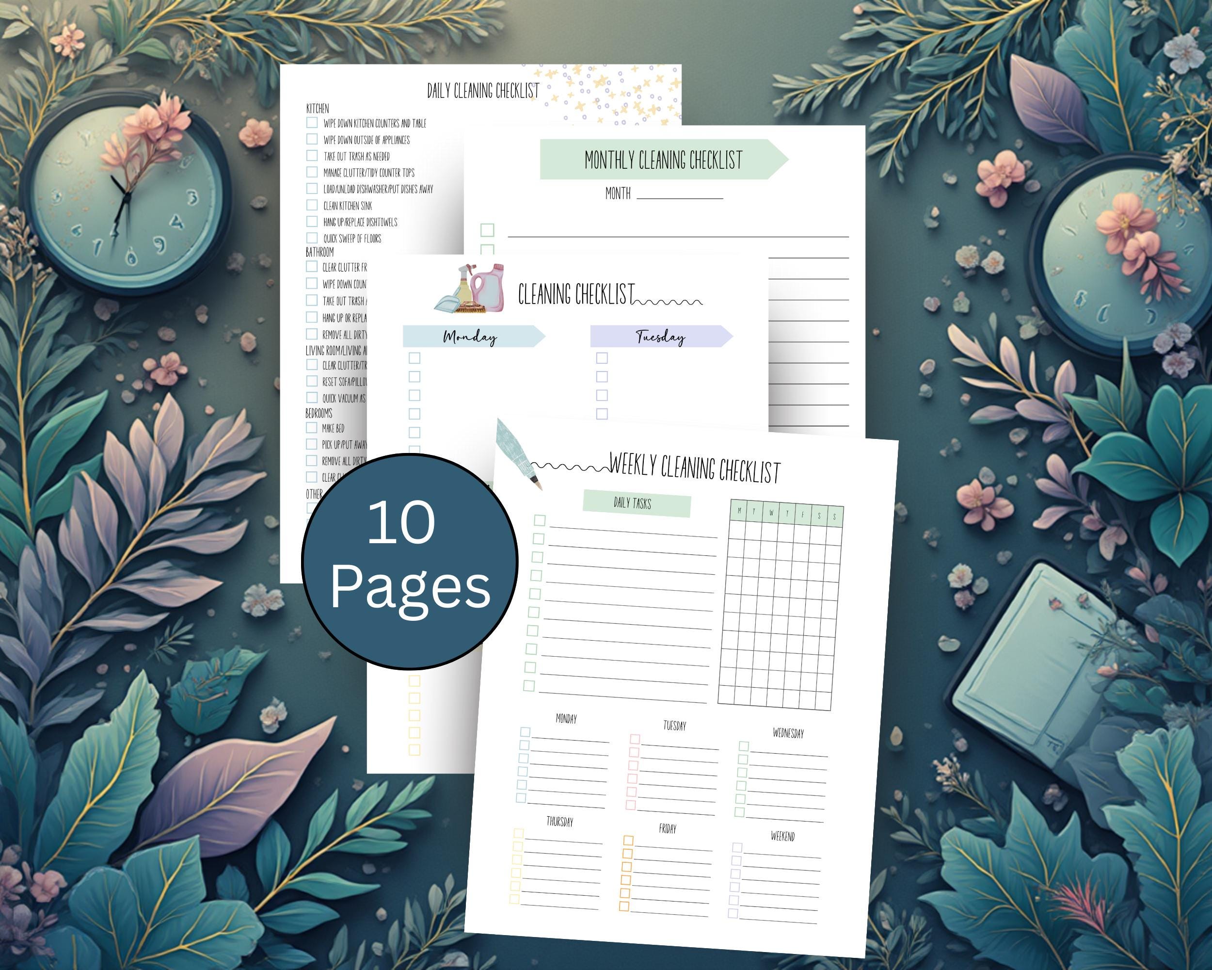 Printable Cleaning Checklists, Daily Housekeeping Planner, Home ...