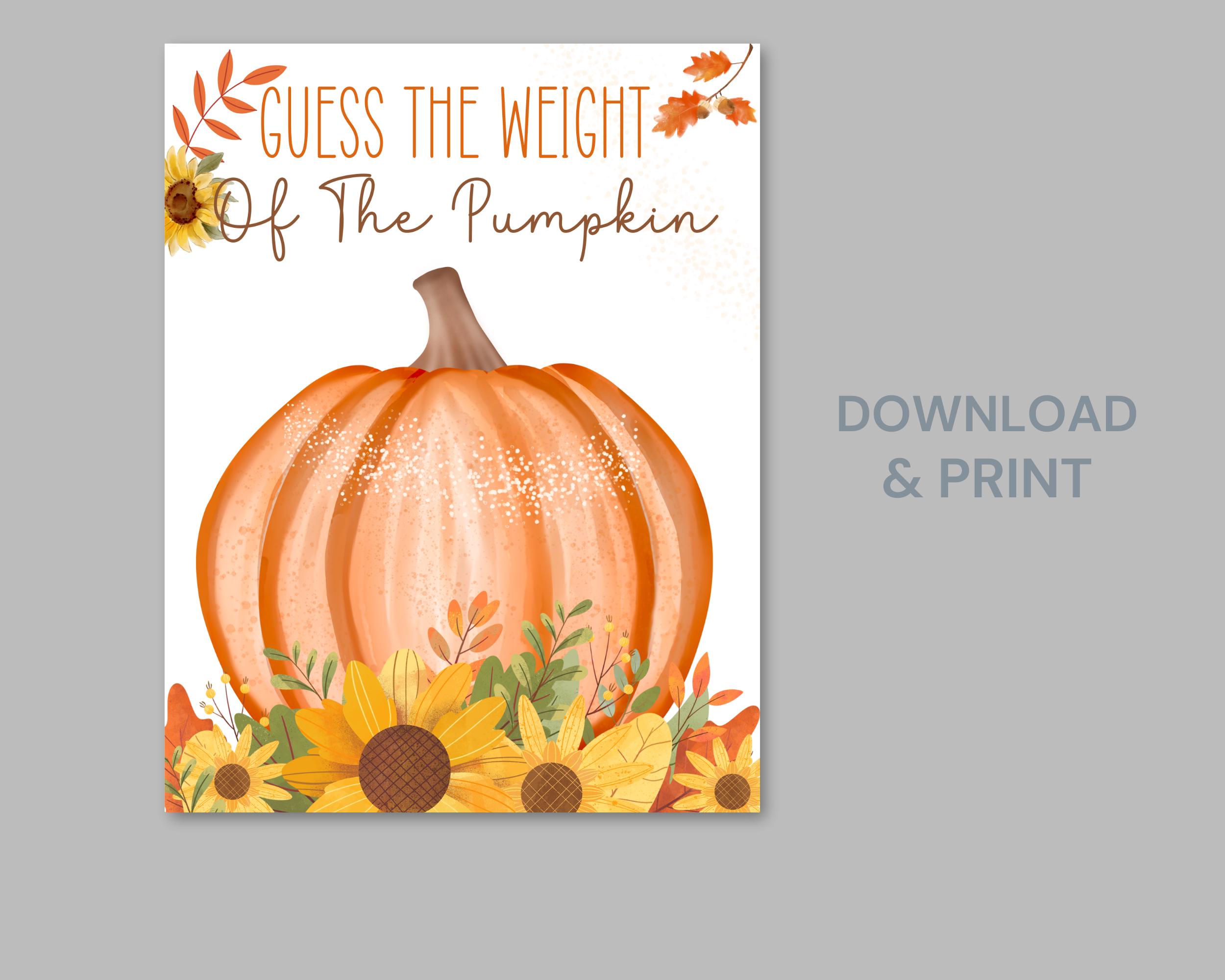Pumpkin Games, Guess the Weight of the Pumpkin, Printable Halloween ...