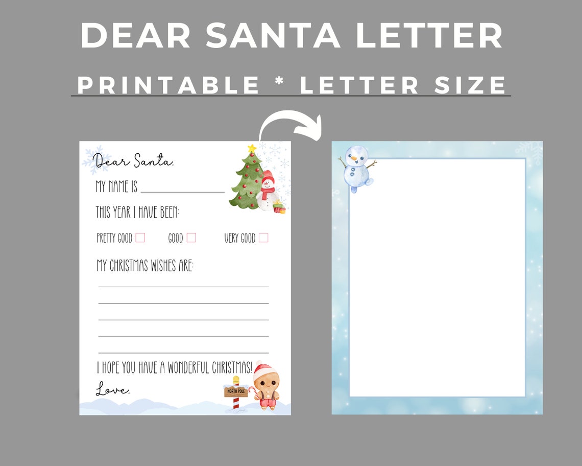 Dear Santa Letter, Printable Christmas Wish List for Kids, Family ...