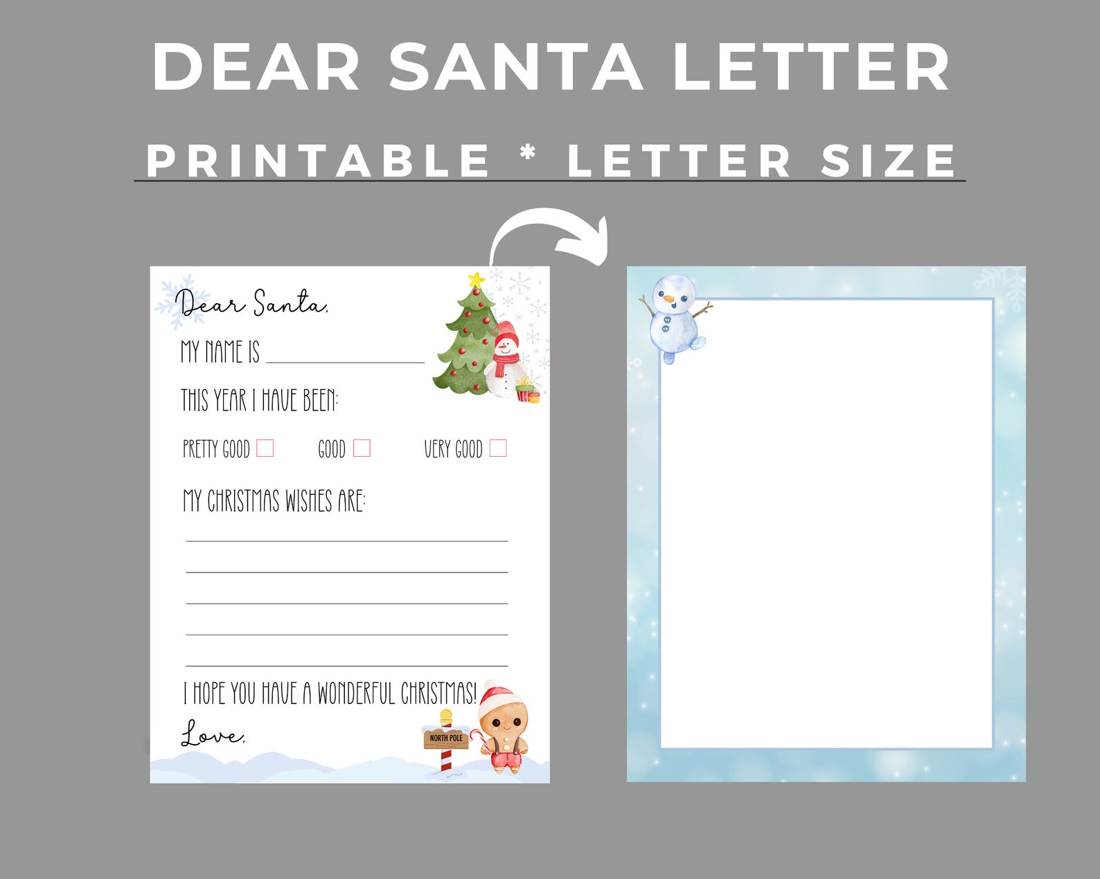 Dear Santa Letter Printable, Christmas Wish List for Kids, Family ...