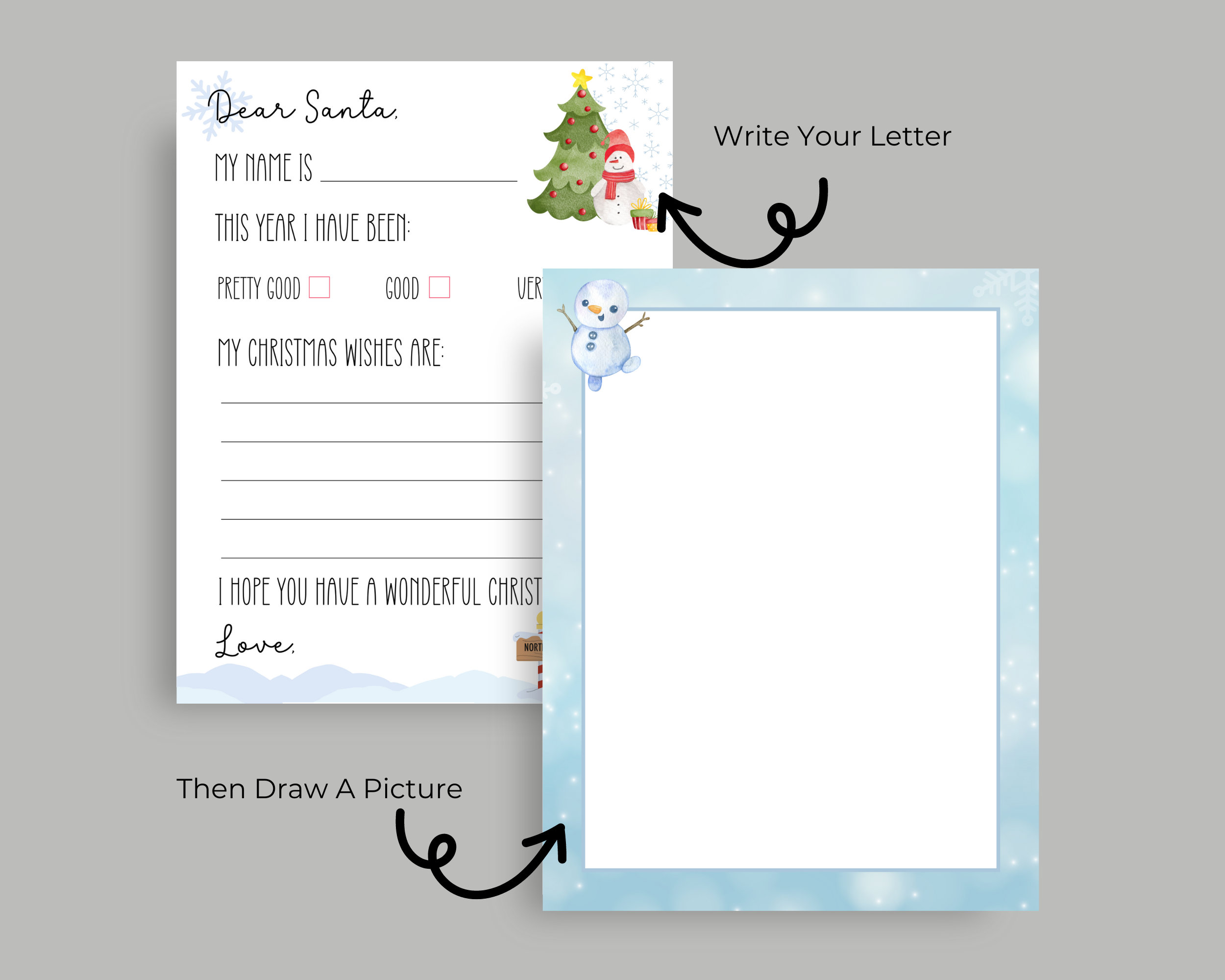 Dear Santa Letter Printable, Christmas Wish List for Kids, Family ...