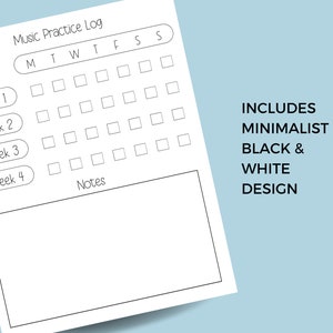 Music Practice Log, Kid's Music Lesson Chart, Piano Practice Tracker ...