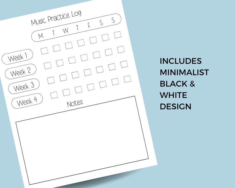 Music Practice Log, Kid's Music Lesson Chart, Piano Practice Tracker ...