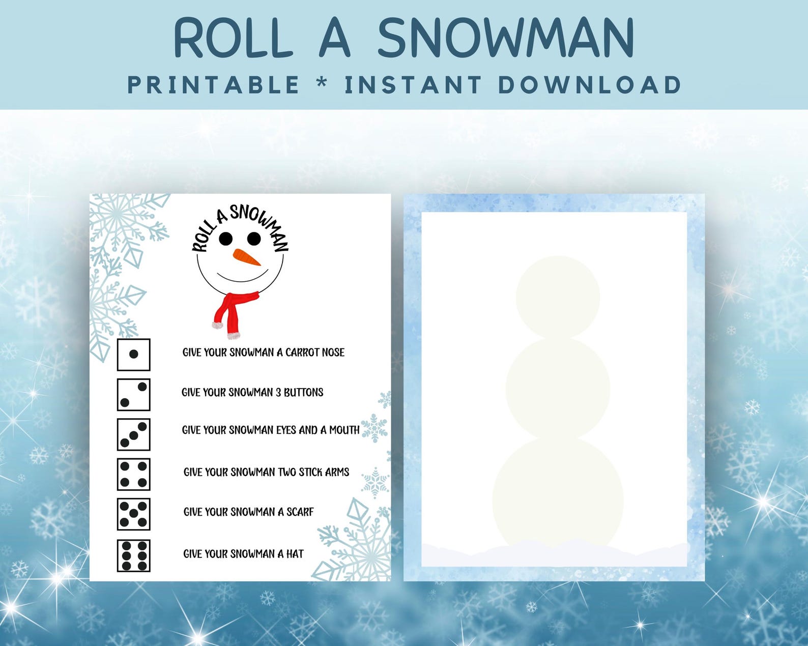 Roll A Snowman Dice Game, Build A Snowman Game, Winter Drawing Game ...