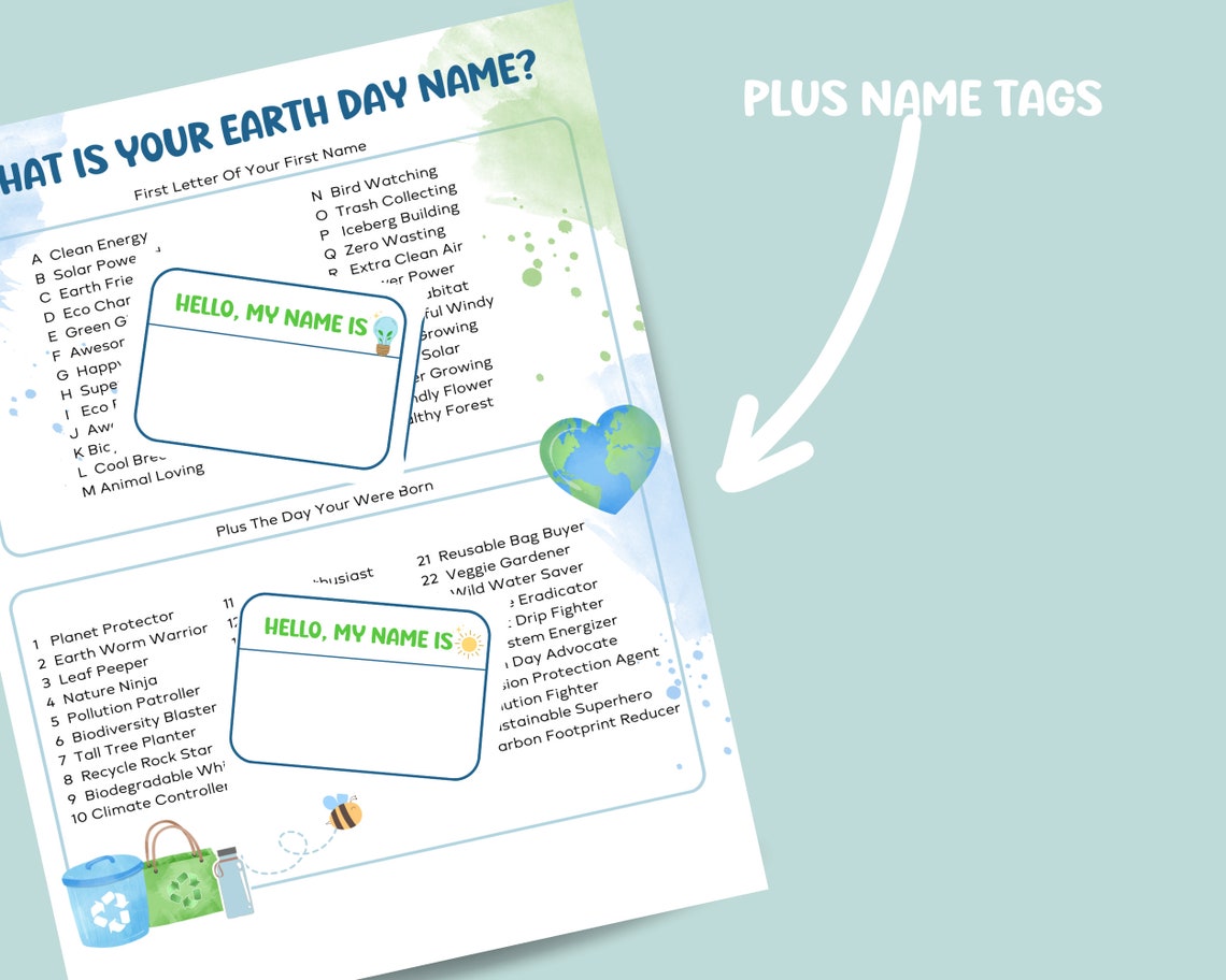 Earth Day Name Generator, Earth Day Name Tags, Spring Activity for Kids ...