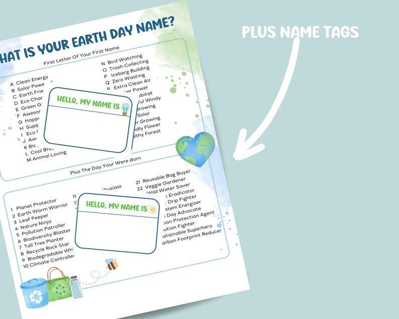 Earth Day Name Generator, Earth Day Name Tags, Spring Activity for Kids ...