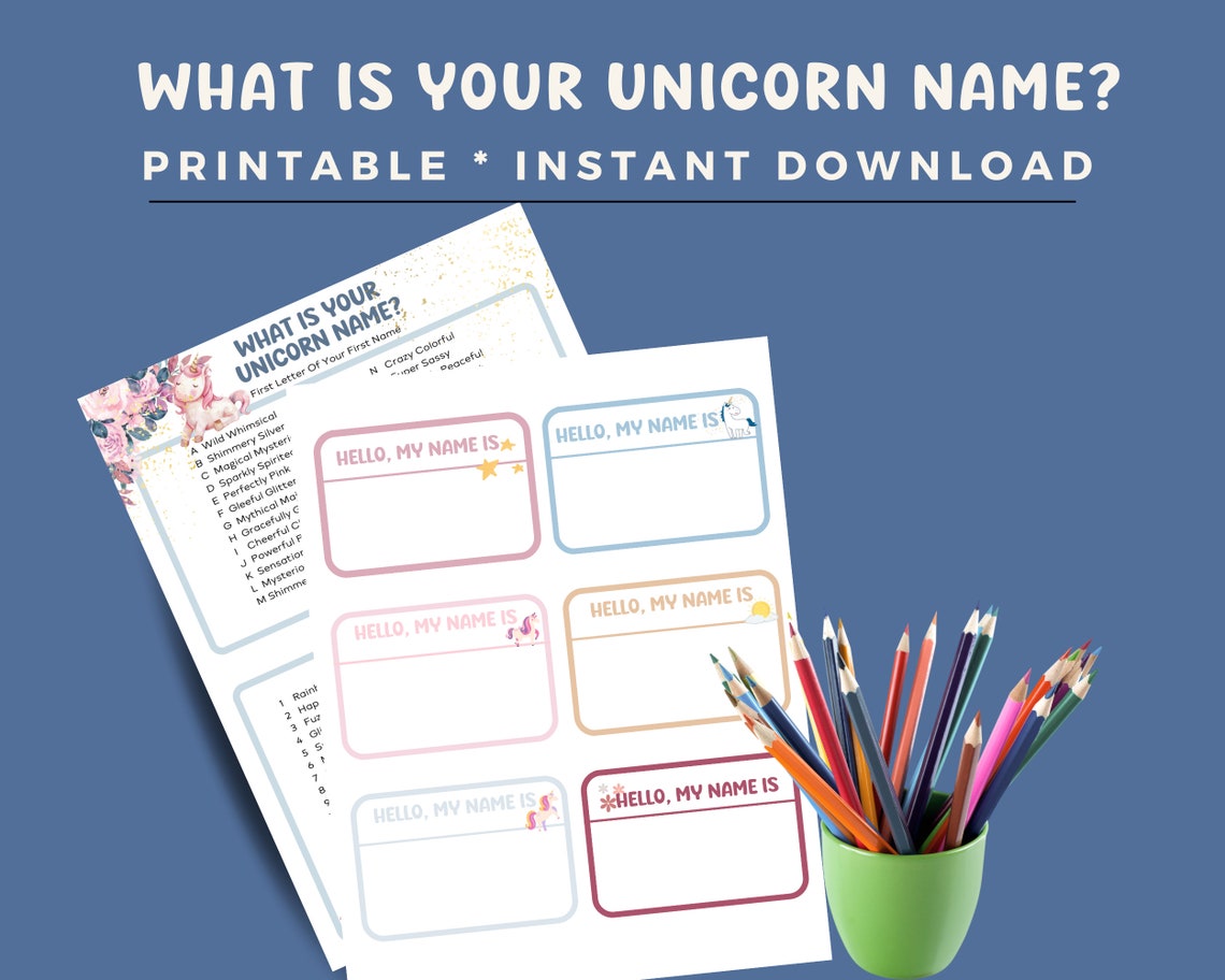 What is Your Unicorn Name Printable Sign and Name Tags, Girl Birthday ...