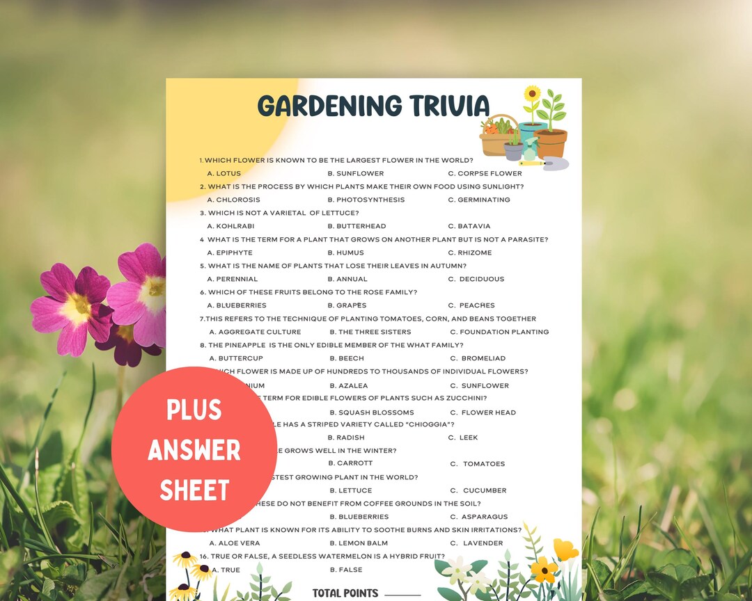 Garden Trivia, Garden Party Game, Icebreaker Game, Door Prize Trivia ...