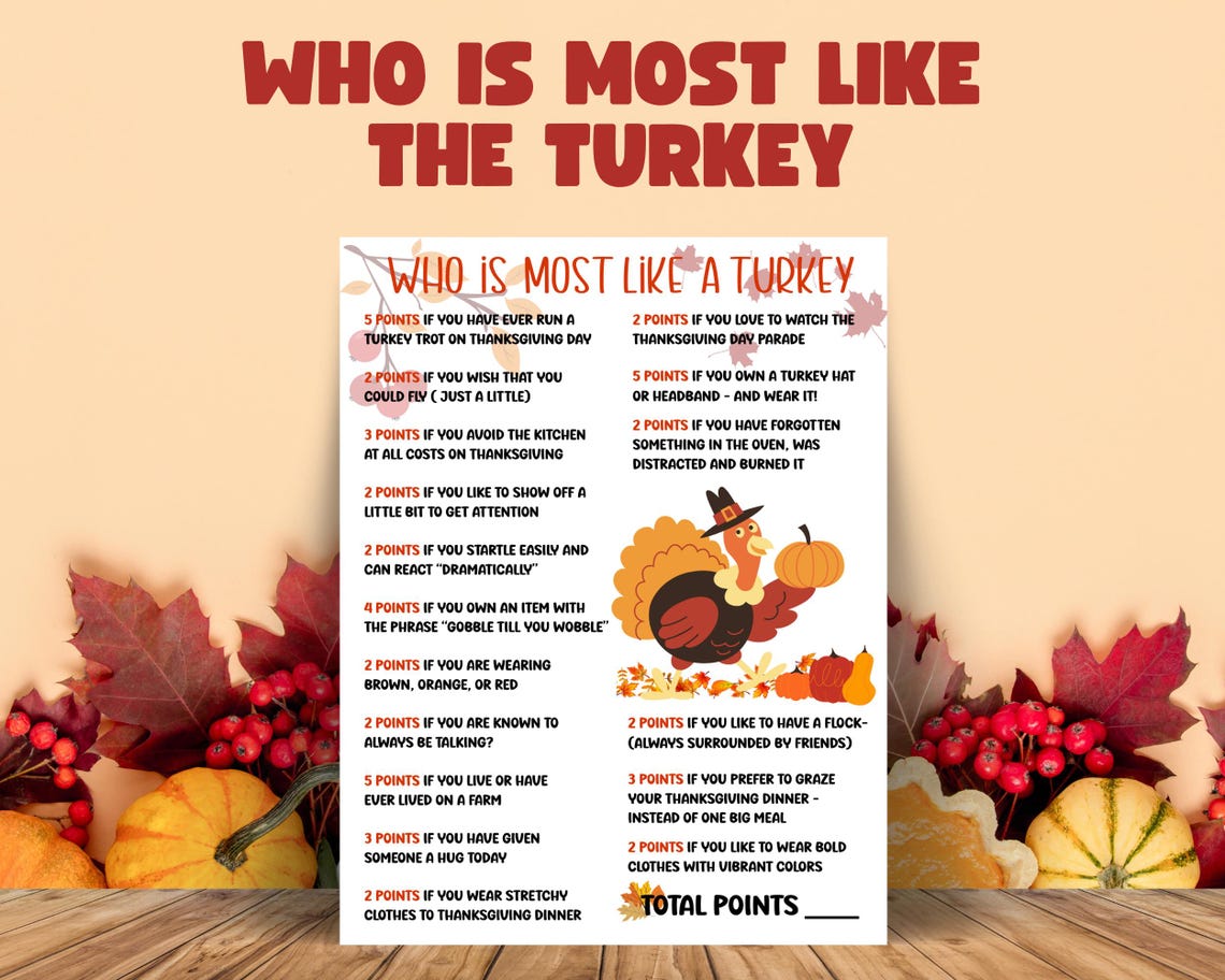 Thanksgiving Party Game, Who is Most Like A Turkey, Friendsgiving Party ...