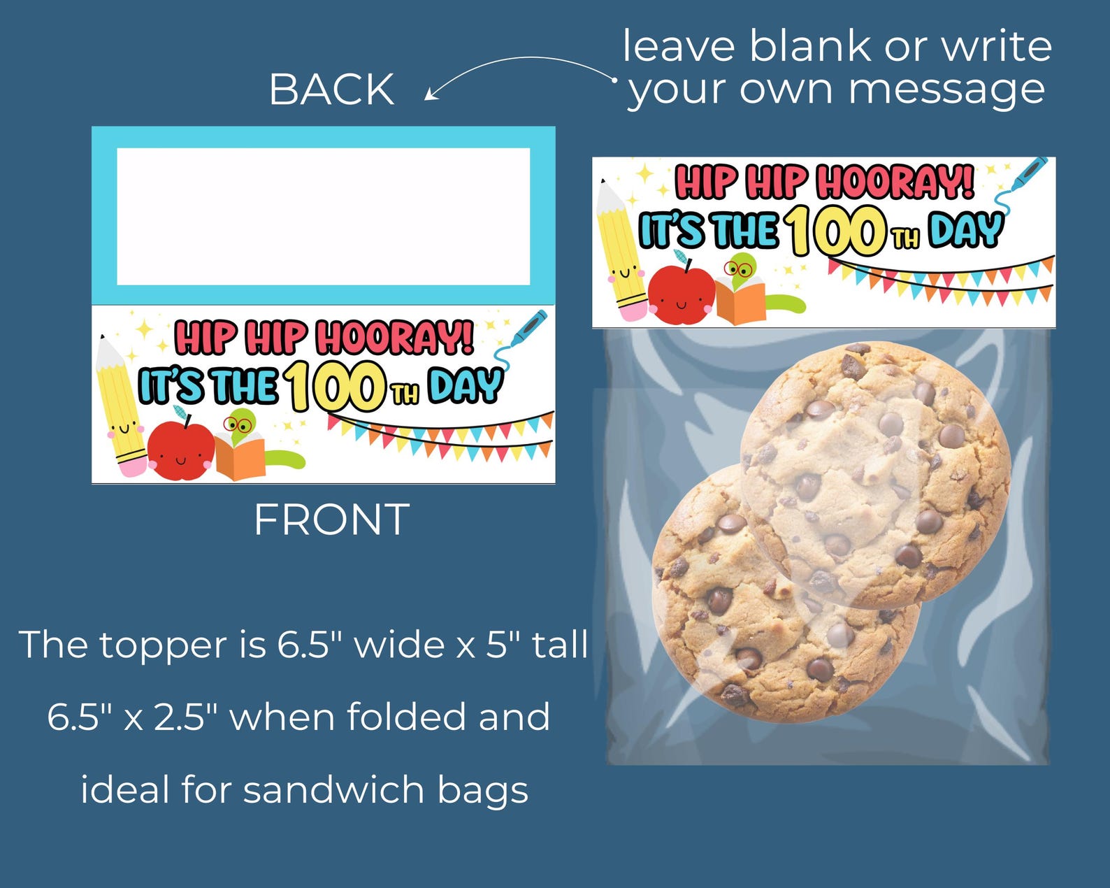 100th Day of School, Treat Bag Toppers, Printable School Favor Bag ...