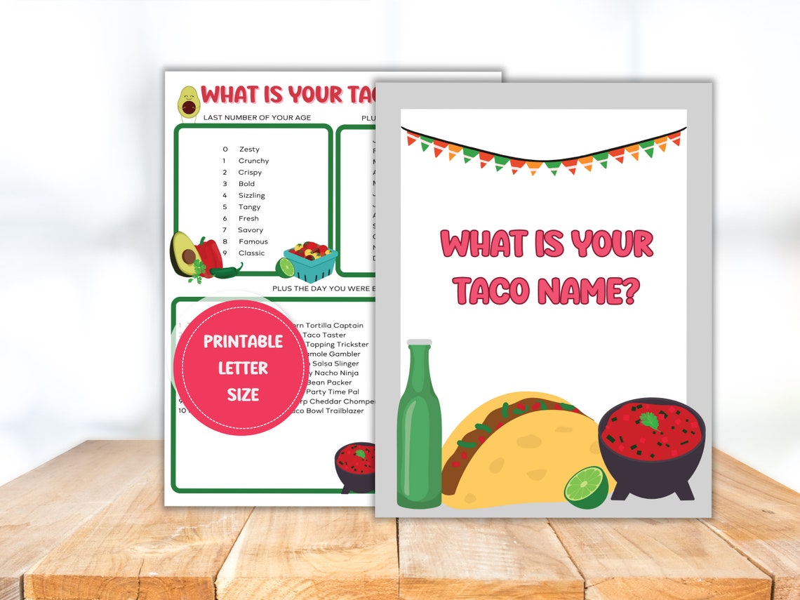 What's Your Taco Name Taco Name Tag, Taco Party Game, Printable Taco ...