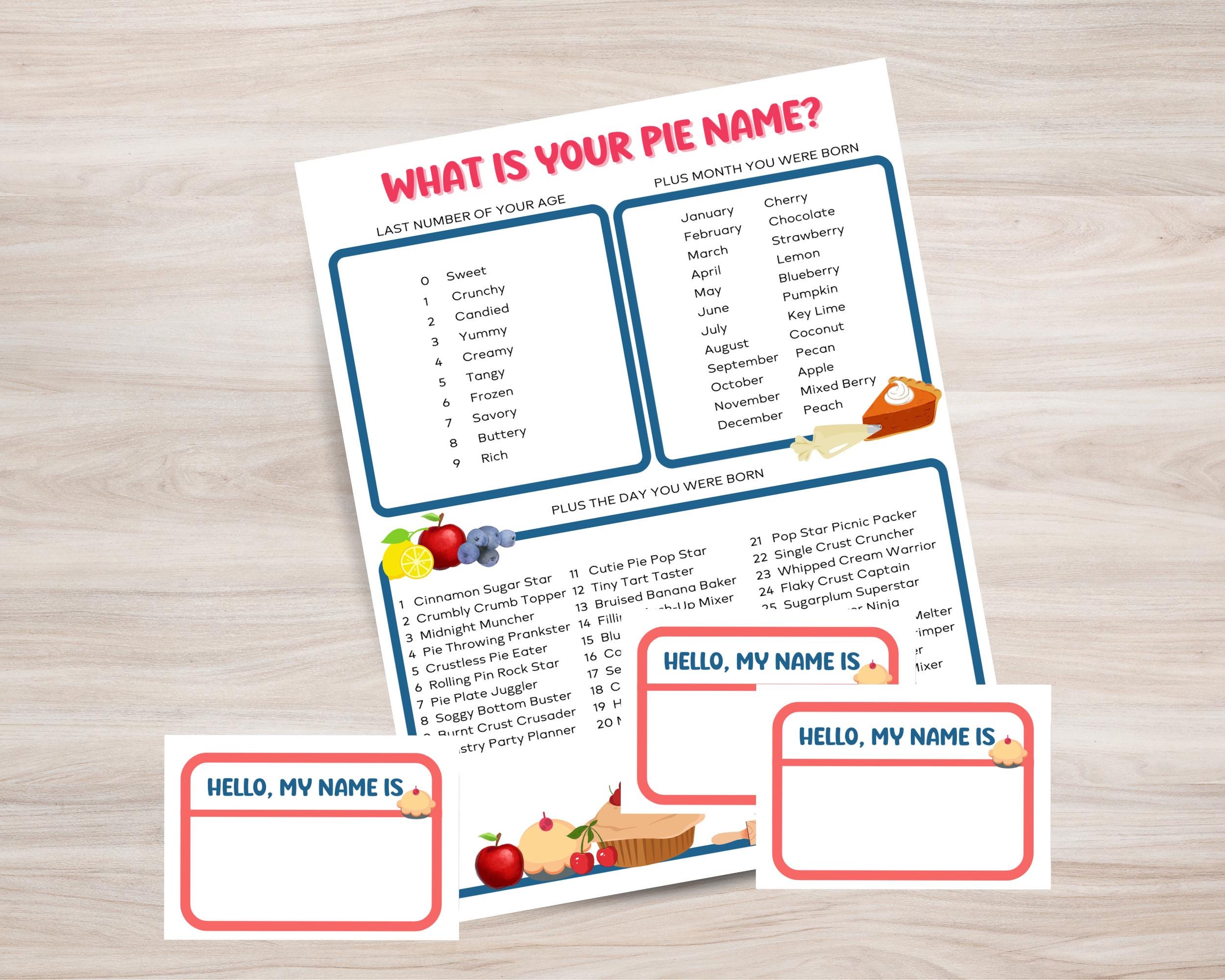 What is Your Pie Name, Pie Name Game, Family Reunion Game, National Pie ...