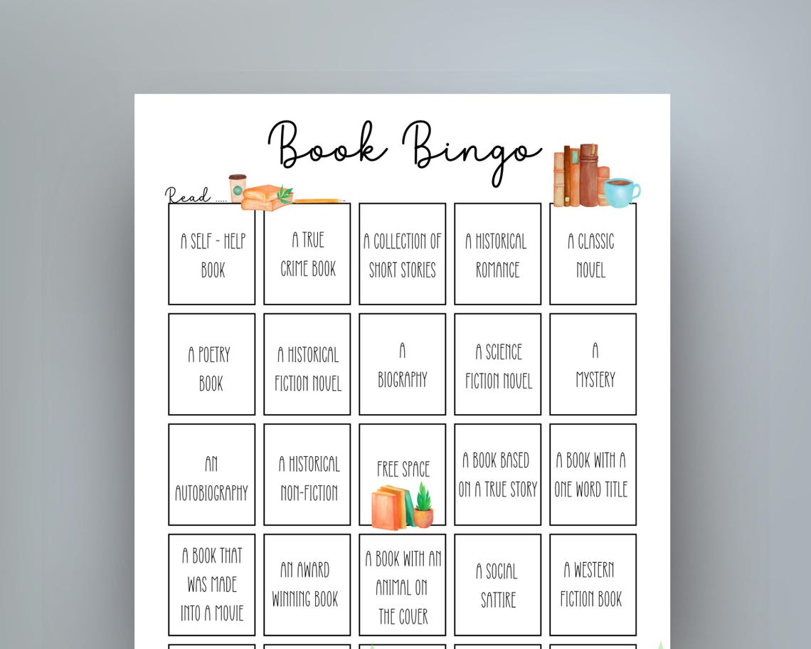 Book Bingo Adult, Book Bingo for Adults, Reading Bingo, Book Club Book ...