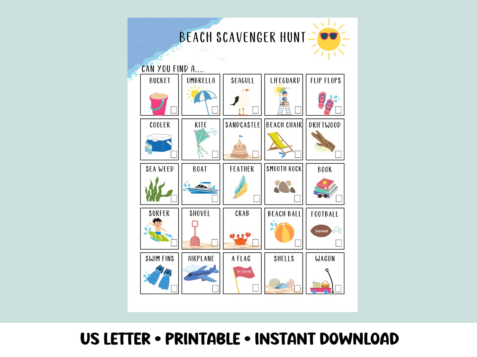 Beach Scavenger Hunt, Summer Scavenger Hunt at the Beach, Printable ...