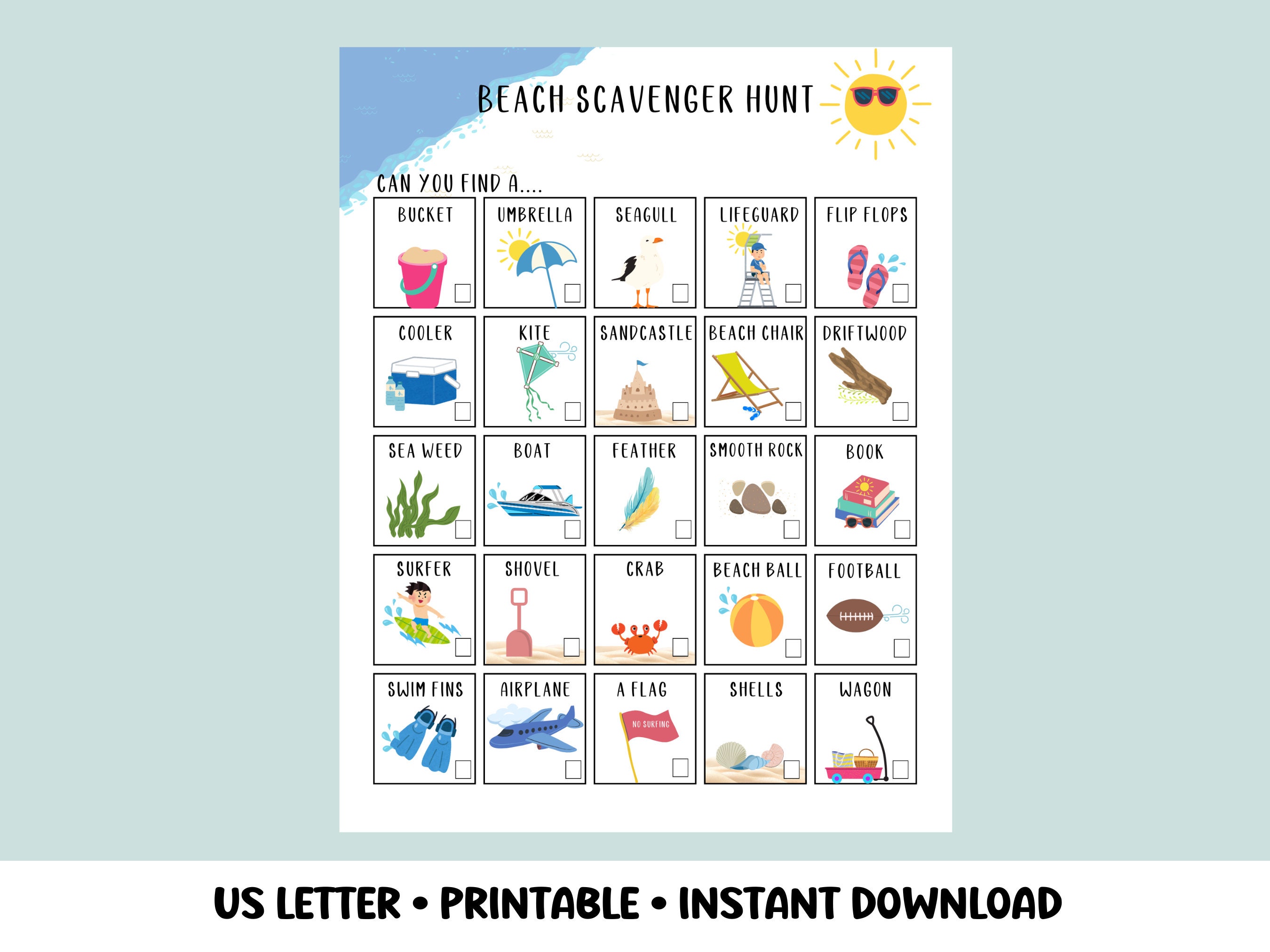 Beach Scavenger Hunt, Summer Scavenger Hunt at the Beach, Printable ...