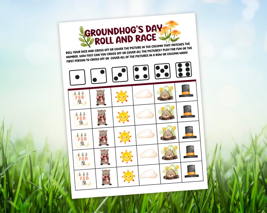 Groundhog's Day Roll and Race Game, Winter Classroom Party (printable ...