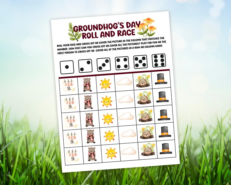 Groundhog's Day Roll and Race Game, Winter Classroom Party (printable ...