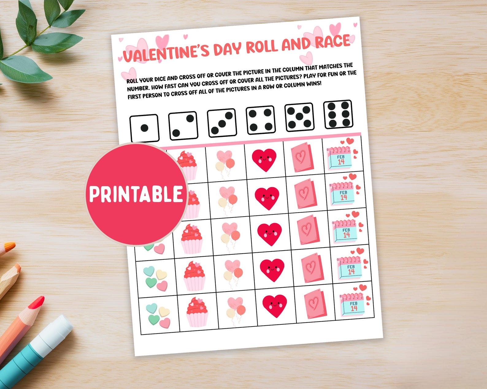 Valentine's Day Roll and Race Game, Classroom Party (PDF) - Etsy