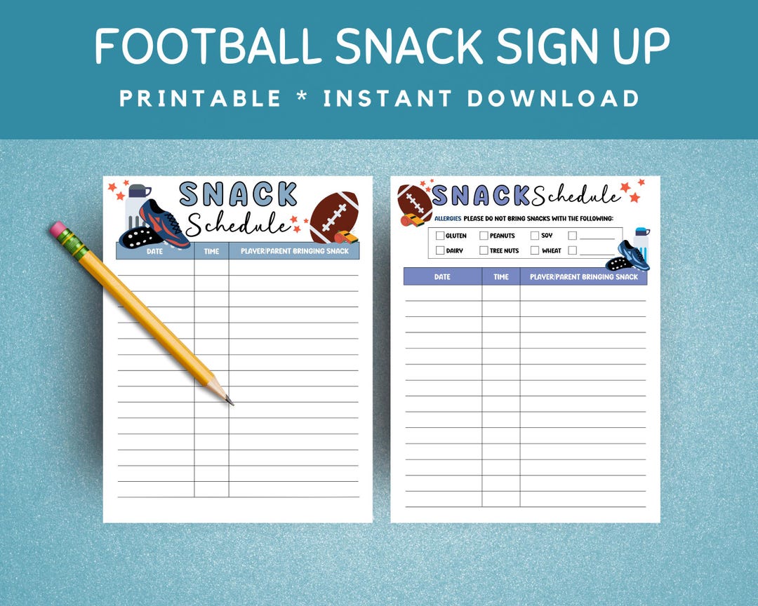 Football Snack Sign up Sheet, Game Day Snack Sheet, Football Snack List ...