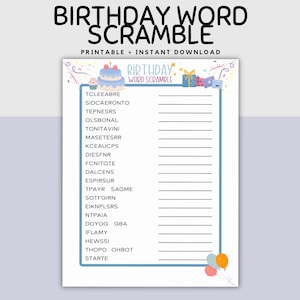 Birthday Word Scramble, Birthday Activity, Birthday Printable, Word ...