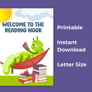 Book Nook Door Sign, Reading Nook Sign, Printable Reading Nook Sign for ...