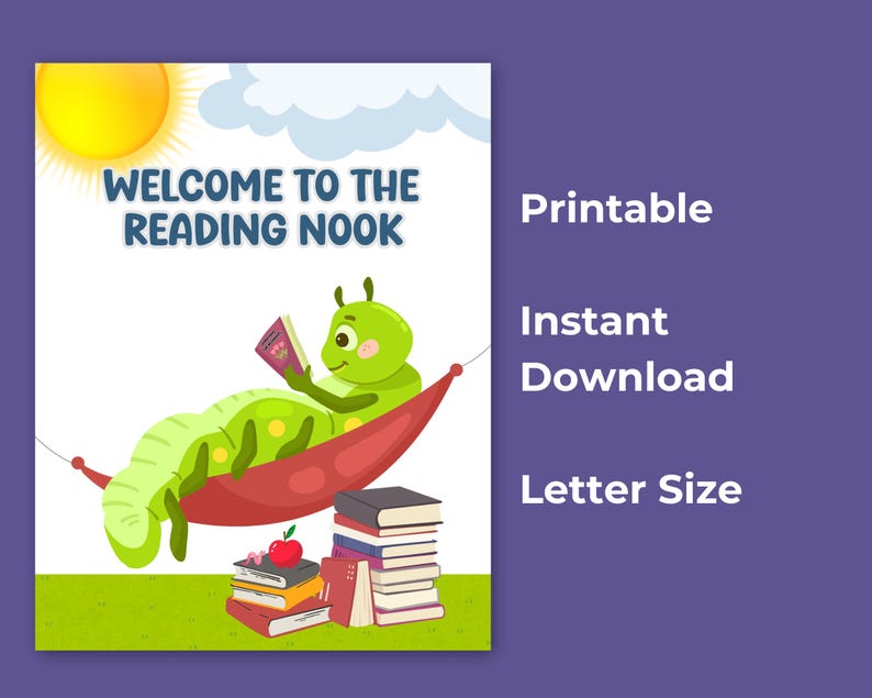 Book Nook Door Sign, Reading Nook Sign, Printable Reading Nook Sign for ...