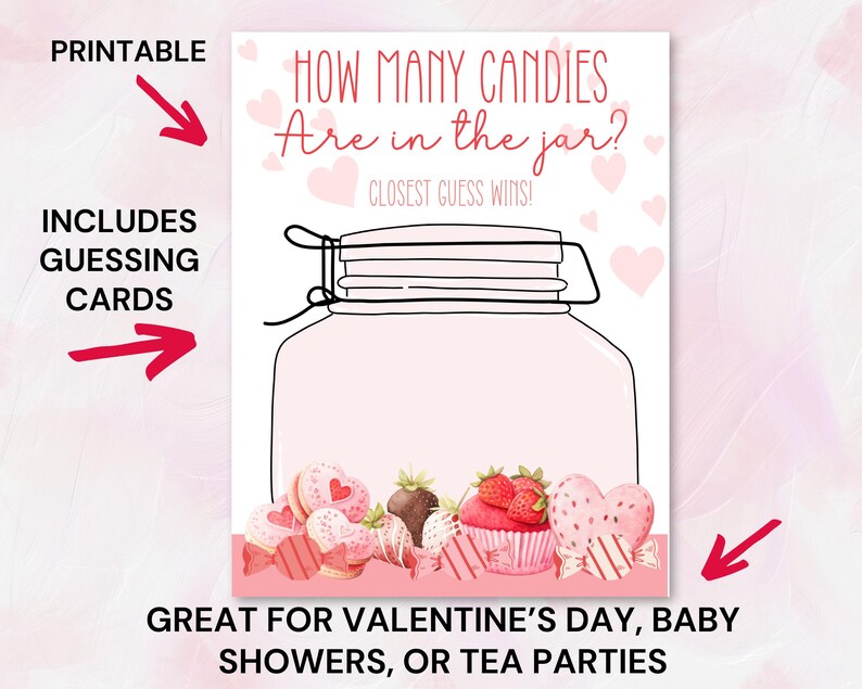 Valentines Day Guess How Many, Valentine's Party Game, Guess How Many ...