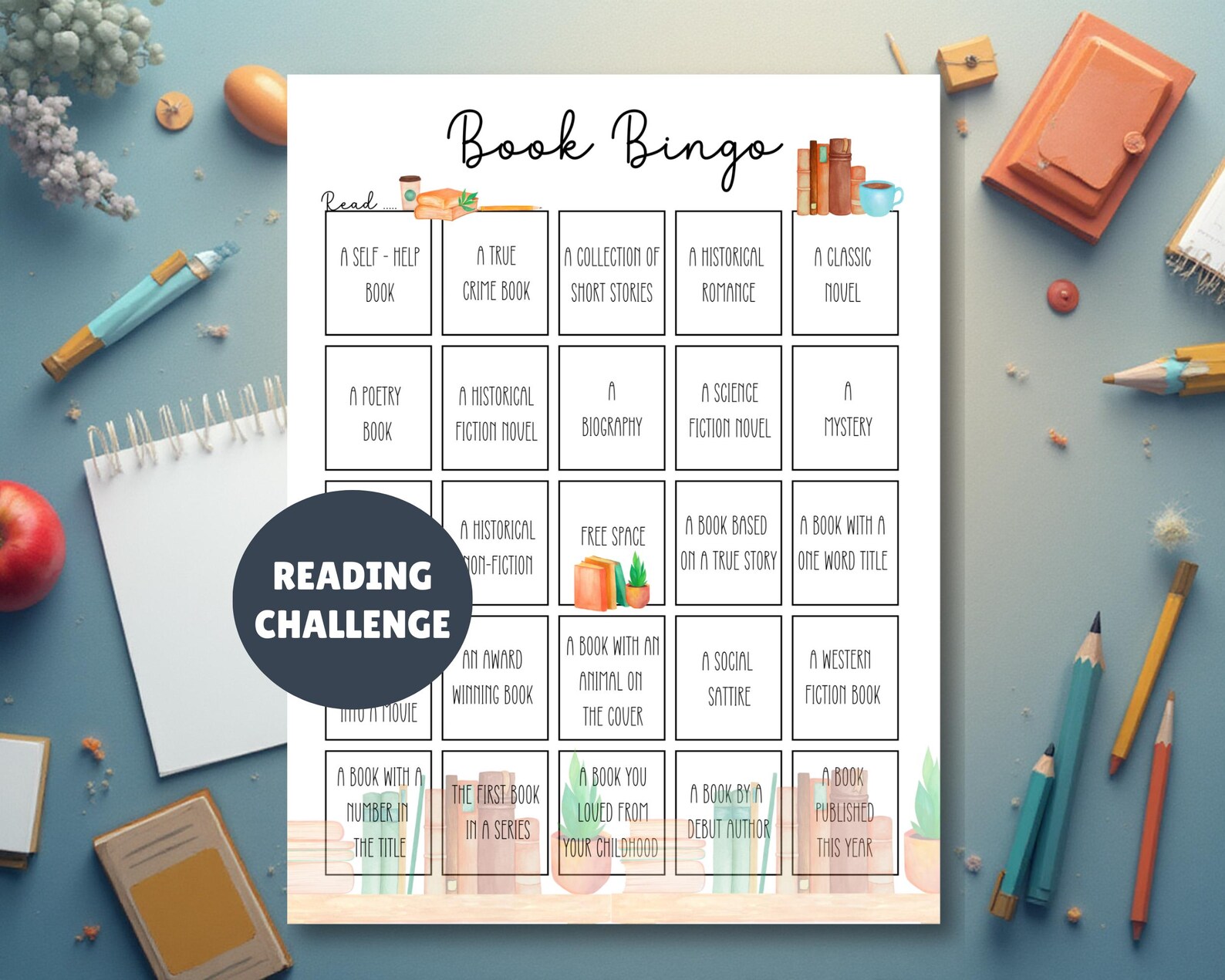 Printable Book Bingo for Adults, Reading Challenge, Library Activity ...