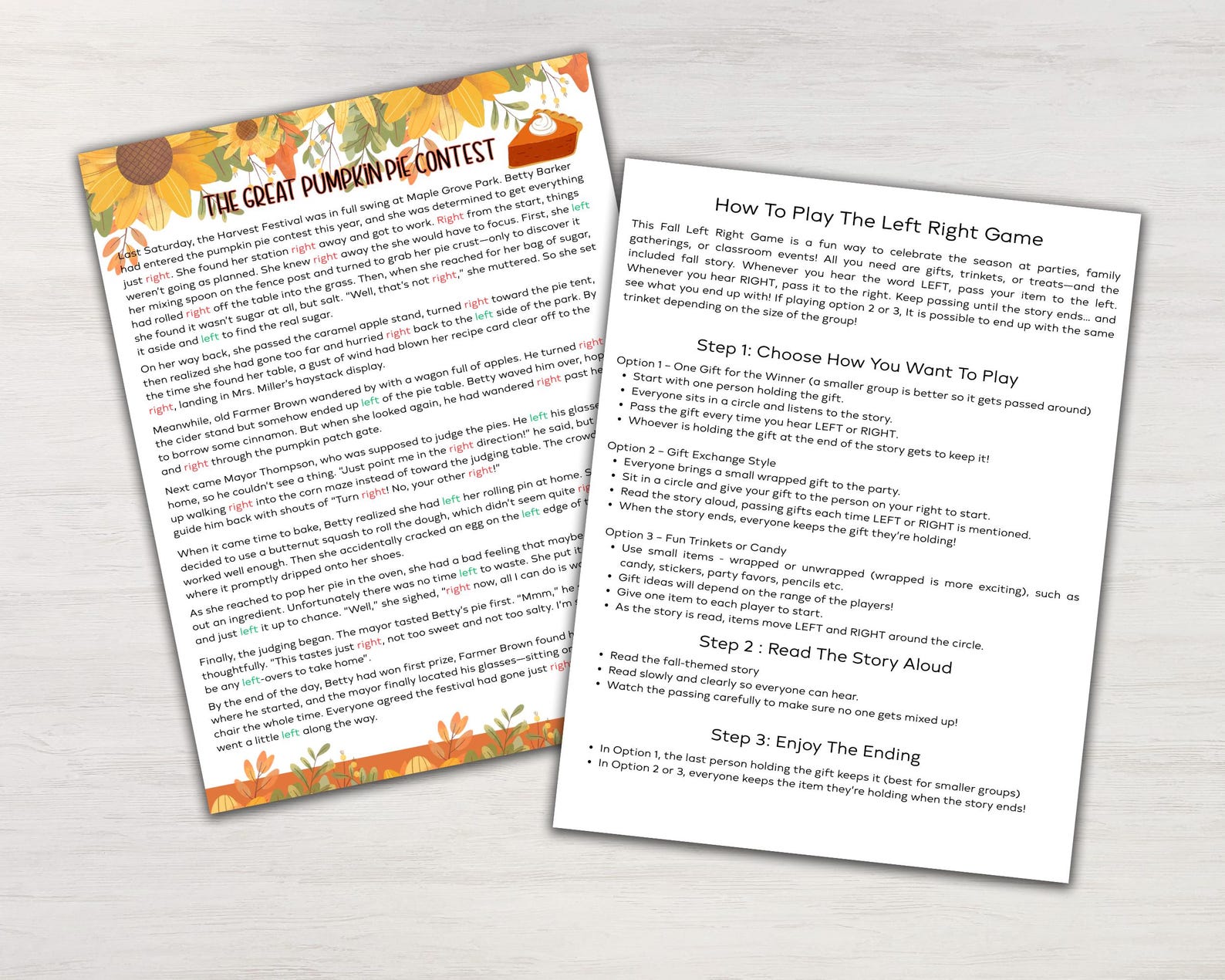 Fall Left Right Game, Autumn Left Right, Thanksgiving Party Game, Pass ...