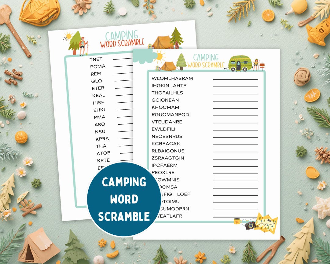 Printable Camping Word Scramble, Car Ride Word Game, Summer Themed Game ...