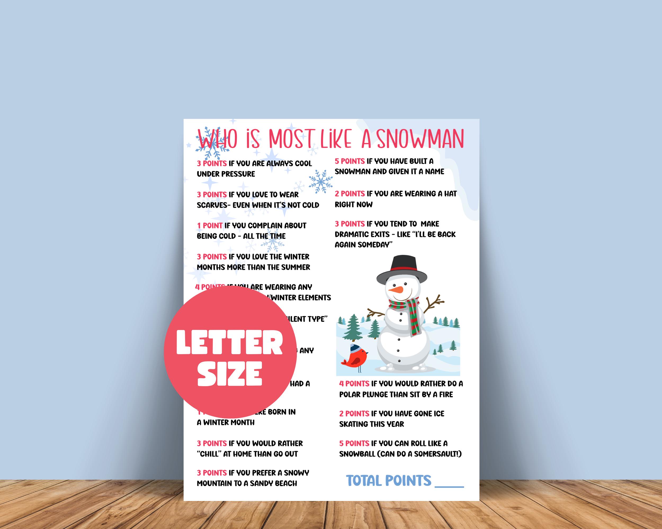 Who is Most Like A Snowman, Snowman Games, Snowman Printable ...