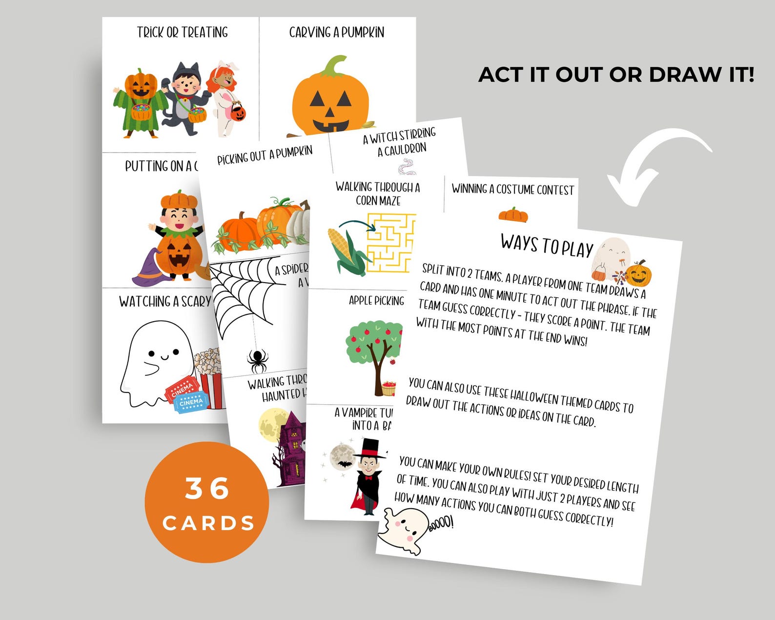 Halloween Charades, Printable Halloween Charades for Kids, Halloween ...