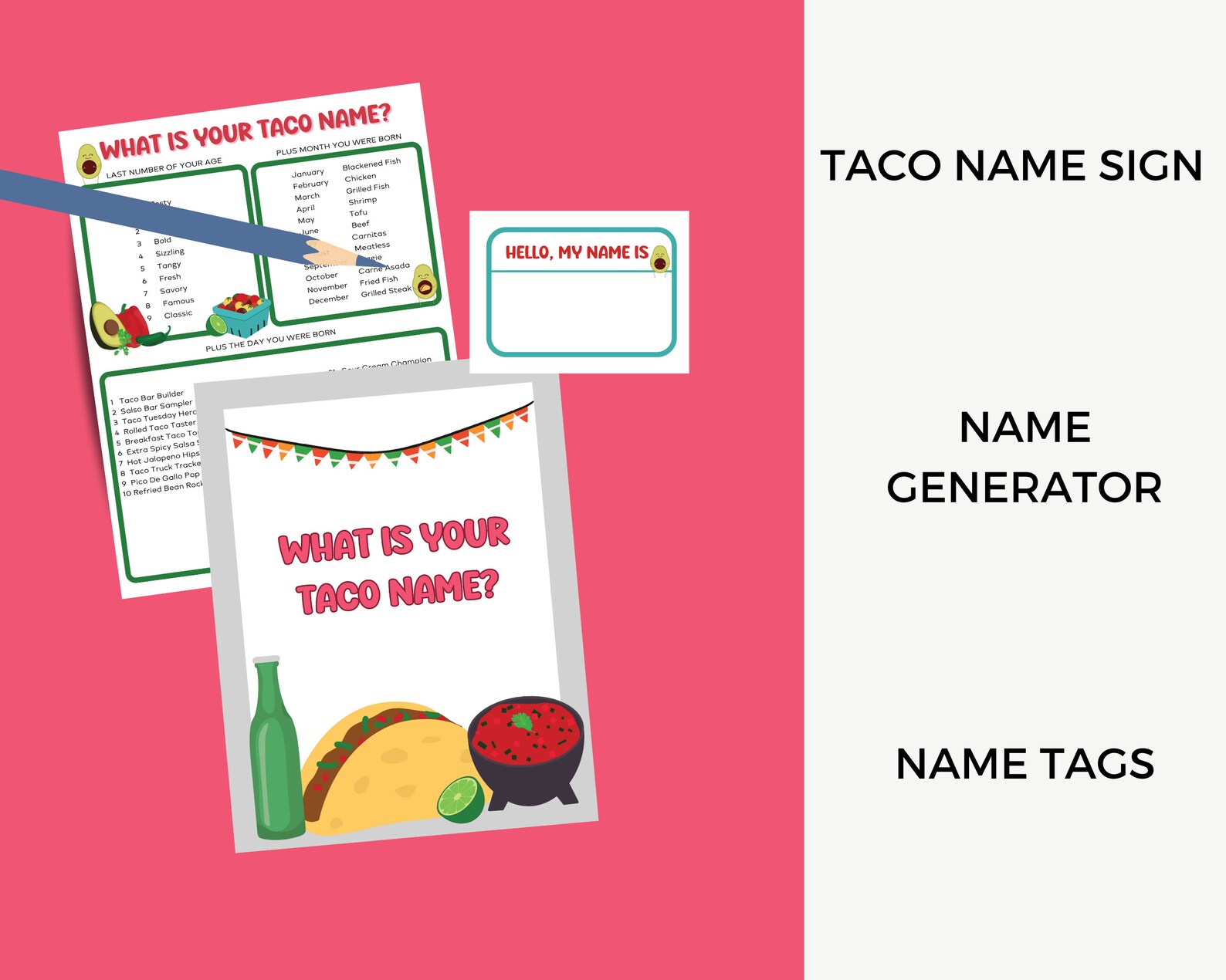 What's Your Taco Name Taco Name Tag, Taco Party Game, Printable Taco ...