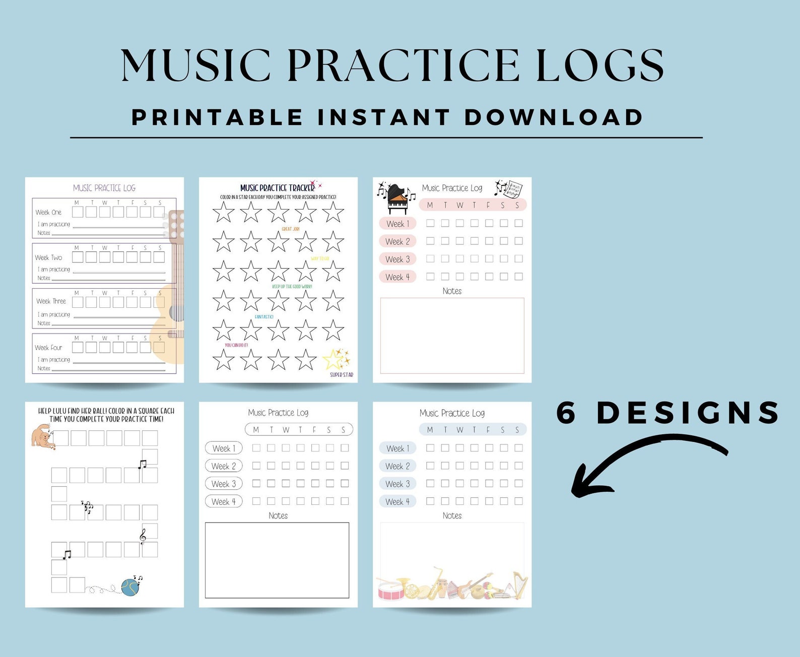 Music Practice Log, Kid's Music Lesson Chart, Piano Practice Tracker ...