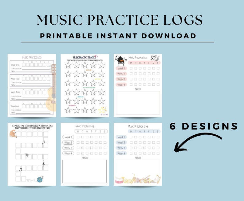 Music Practice Log, Kid's Music Lesson Chart, Piano Practice Tracker ...