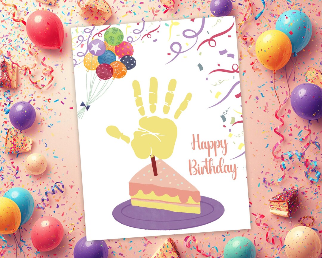 Birthday Handprint Art, Kid's Printable Handprint Card Keepsake, Cake ...