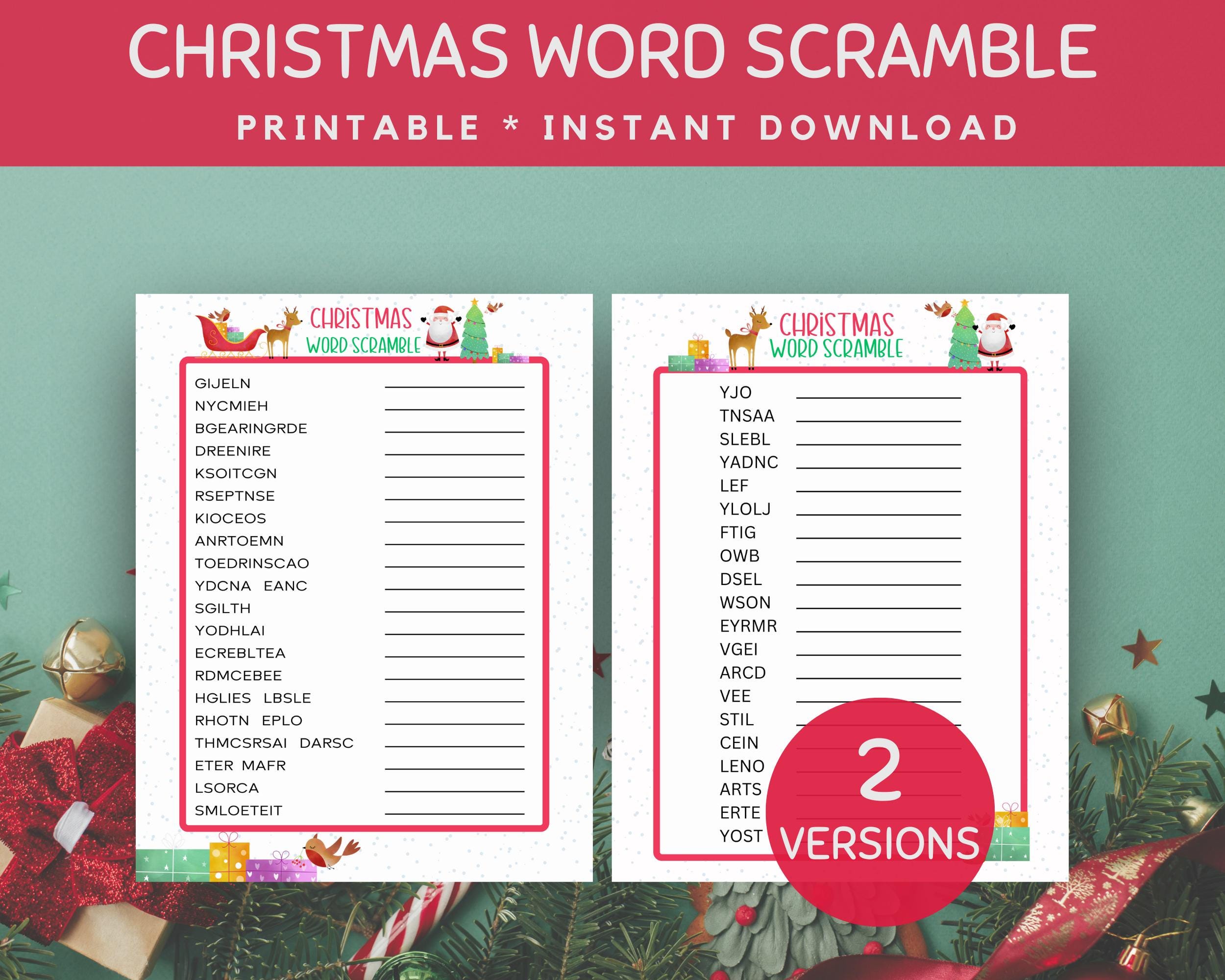 Christmas Word Scramble, Printable Holiday Word Scramble, Holiday ...