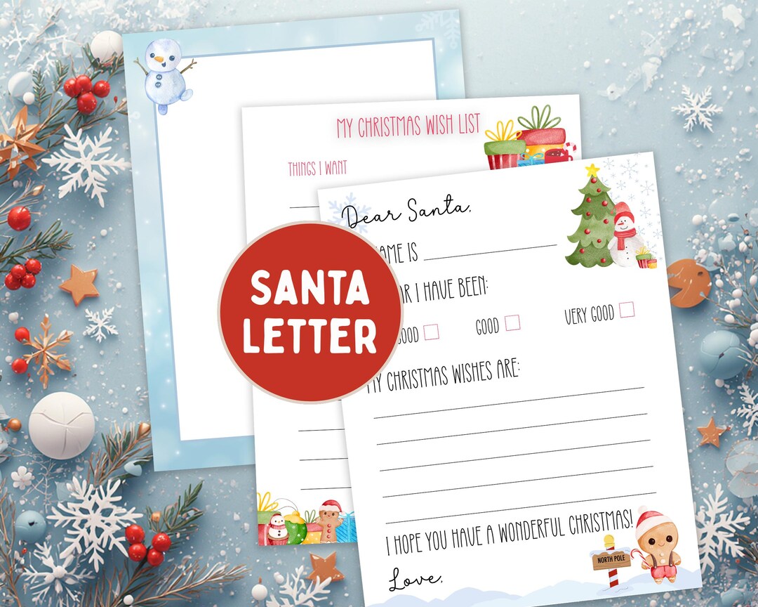 Dear Santa Letter Printable, Christmas Wish List for Kids, Family ...