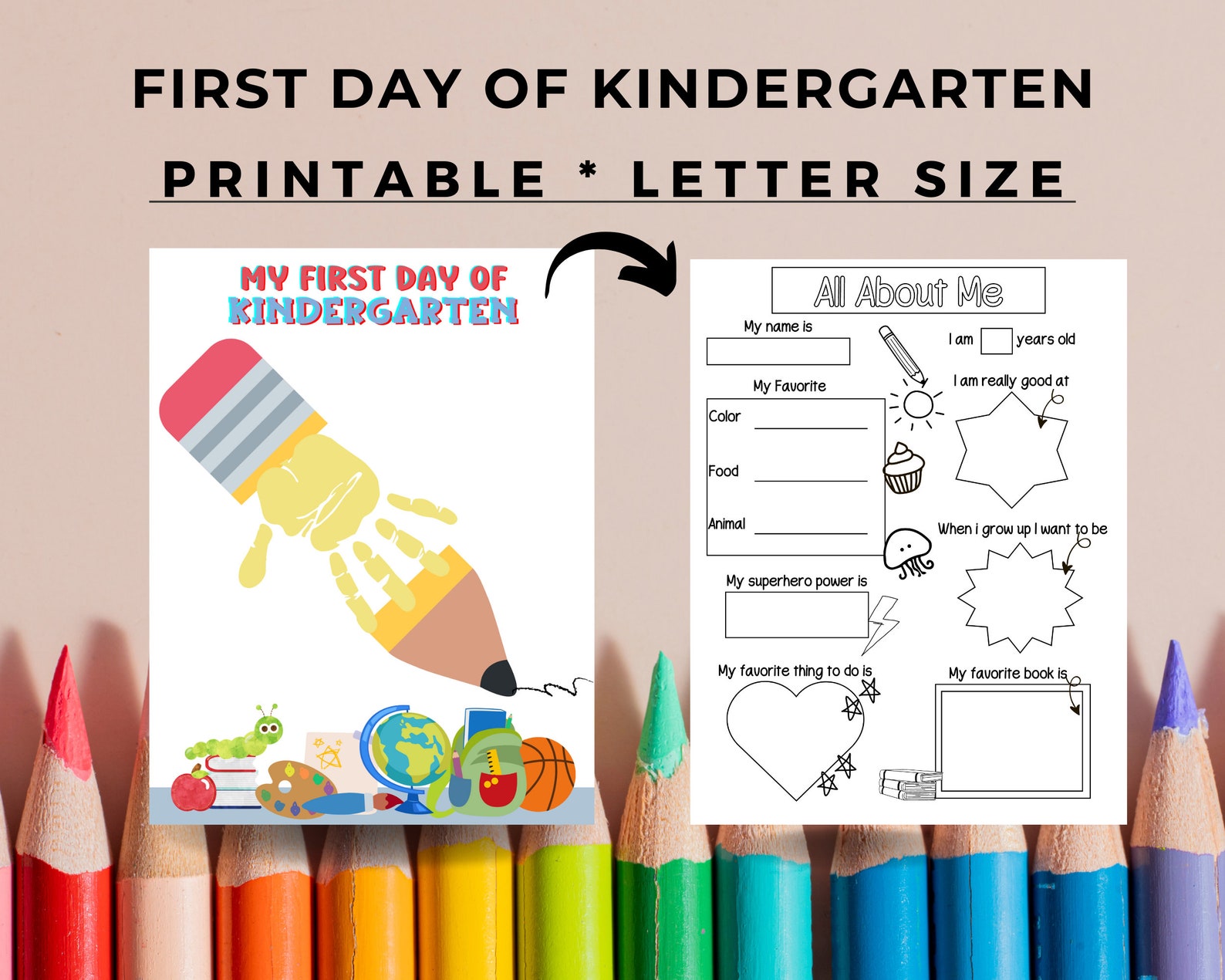 First Day of Kindergarten Handprint, Back to School Activity, All About ...